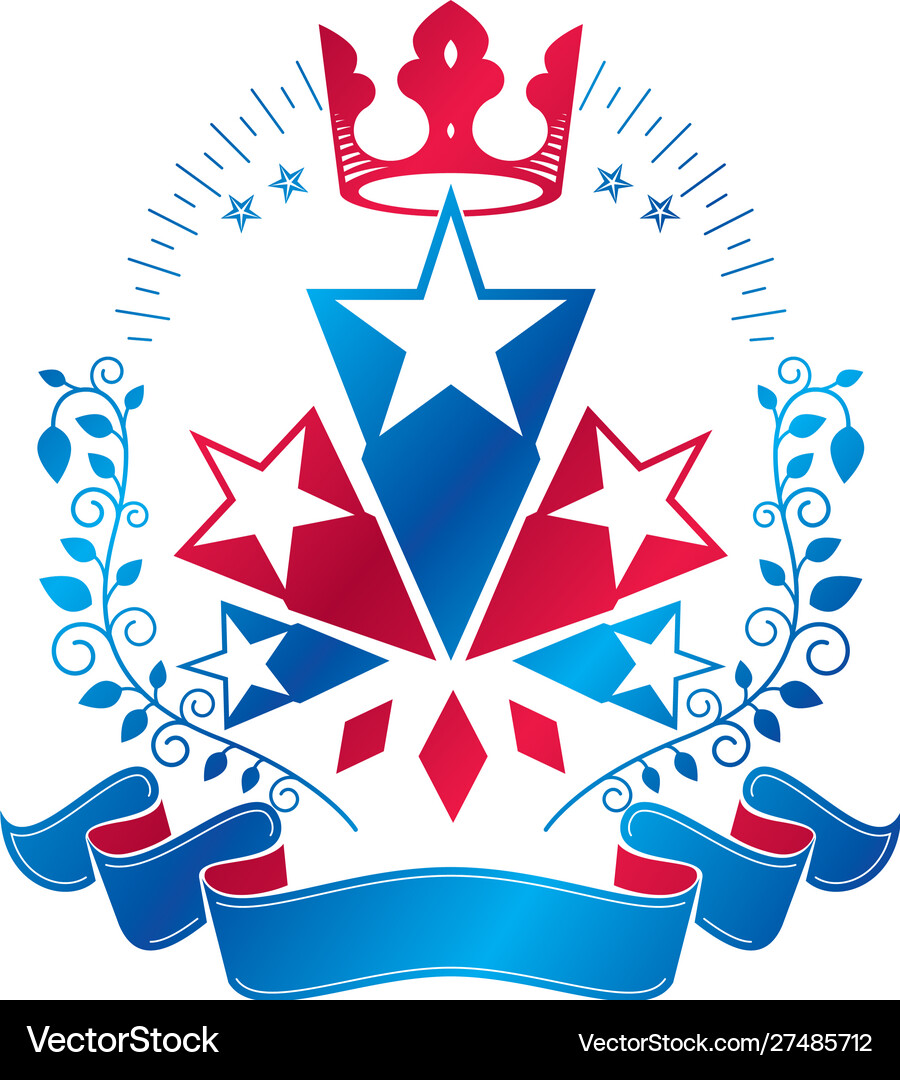 Ancient star emblem decorated with imperial crown Vector Image