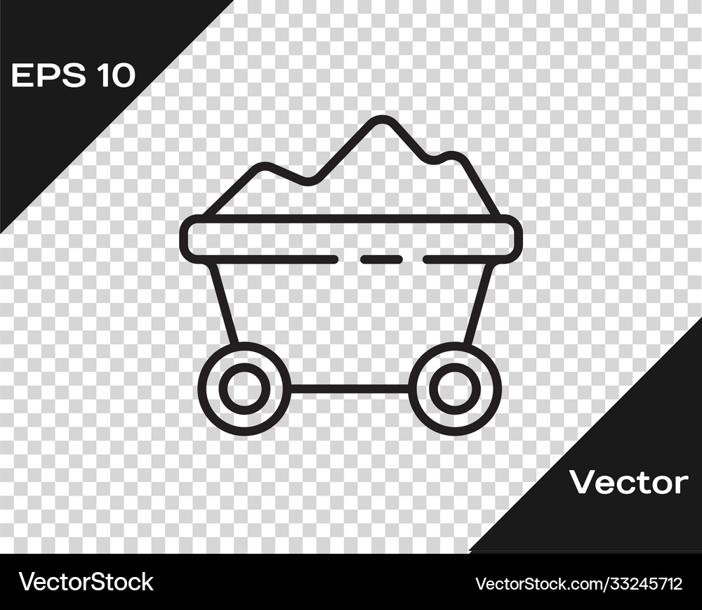 Black line coal mine trolley icon isolated Vector Image