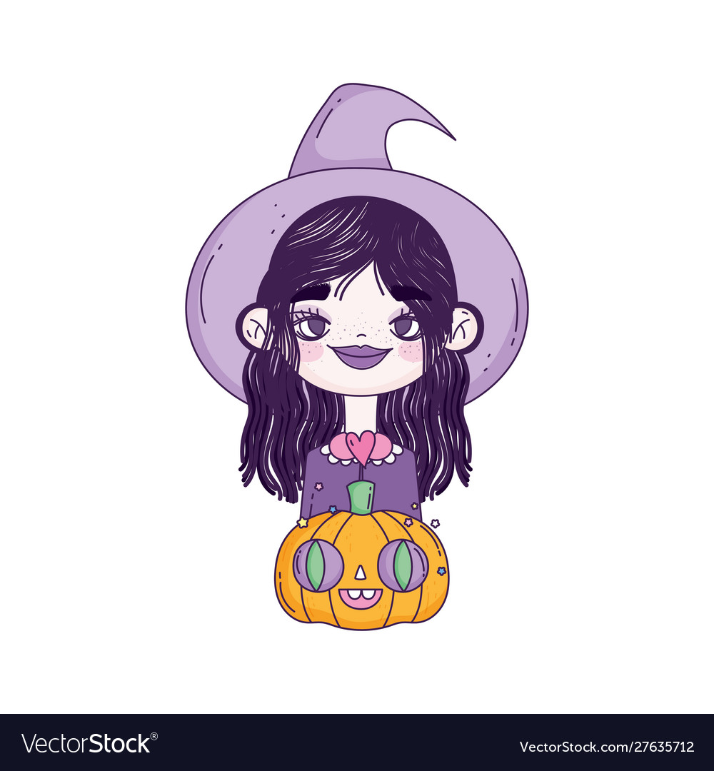 Happy halloween celebration girl with hat witch Vector Image