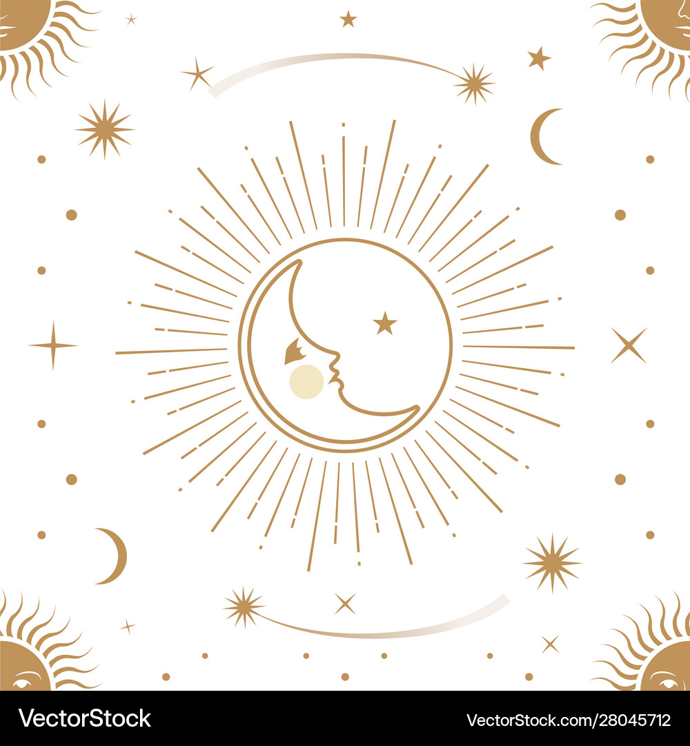 Moon sun and stars seamless ornamental pattern Vector Image