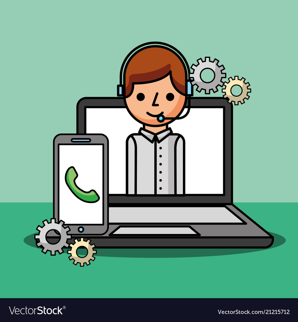 Operator in laptop smartphone work support Vector Image