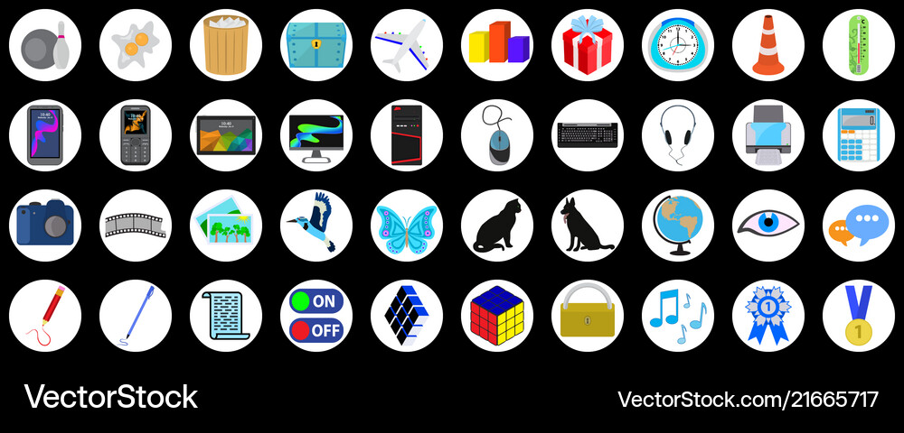 A set of multicolored flat icons Royalty Free Vector Image