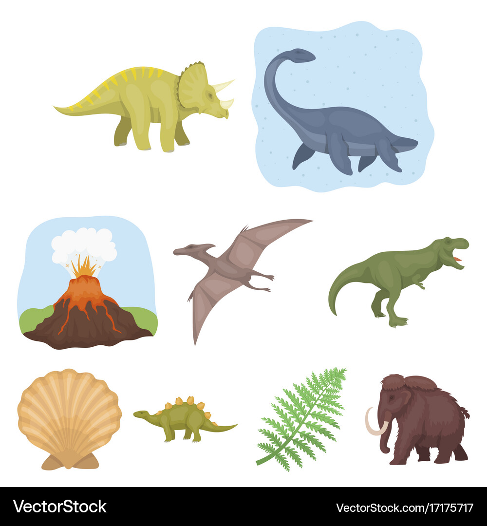 Ancient extinct animals and their tracks and Vector Image