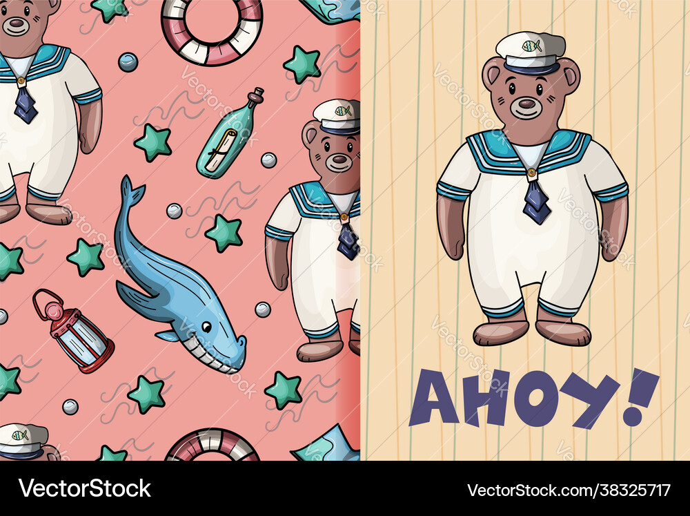 Bear in a sailor suit marine backgrounds Vector Image