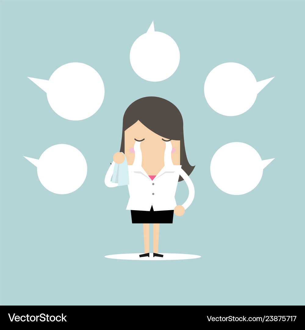 Businesswoman crying about negative comment Vector Image