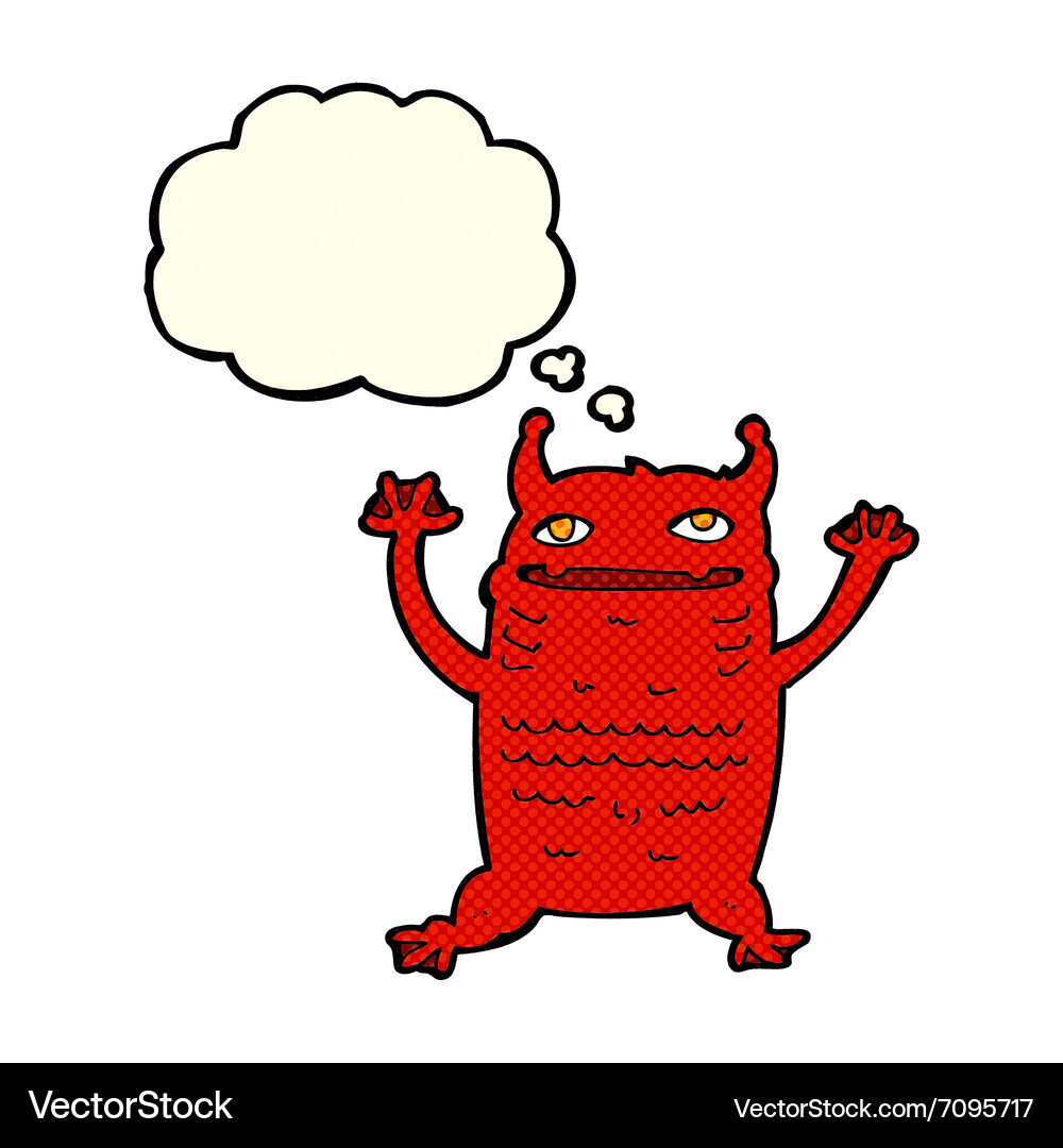 Cartoon little monster with thought bubble Vector Image