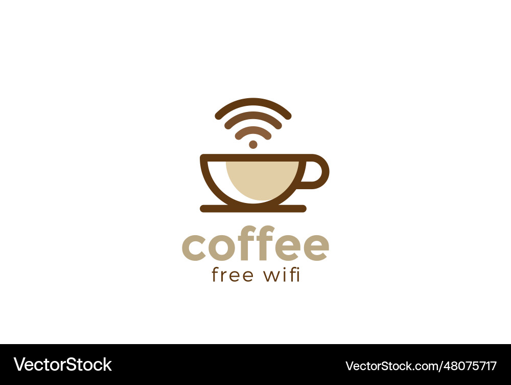 Coffee cup cafe with free wifi logo design Vector Image