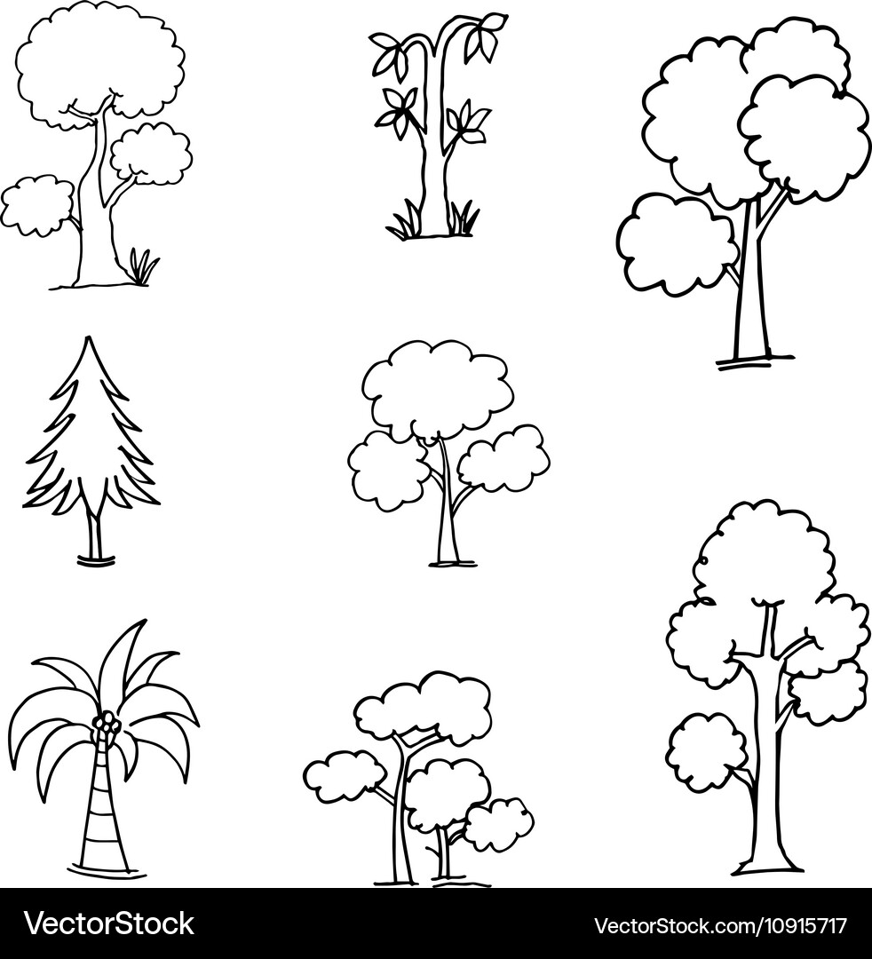 Doodle of tree collection hand draw Royalty Free Vector