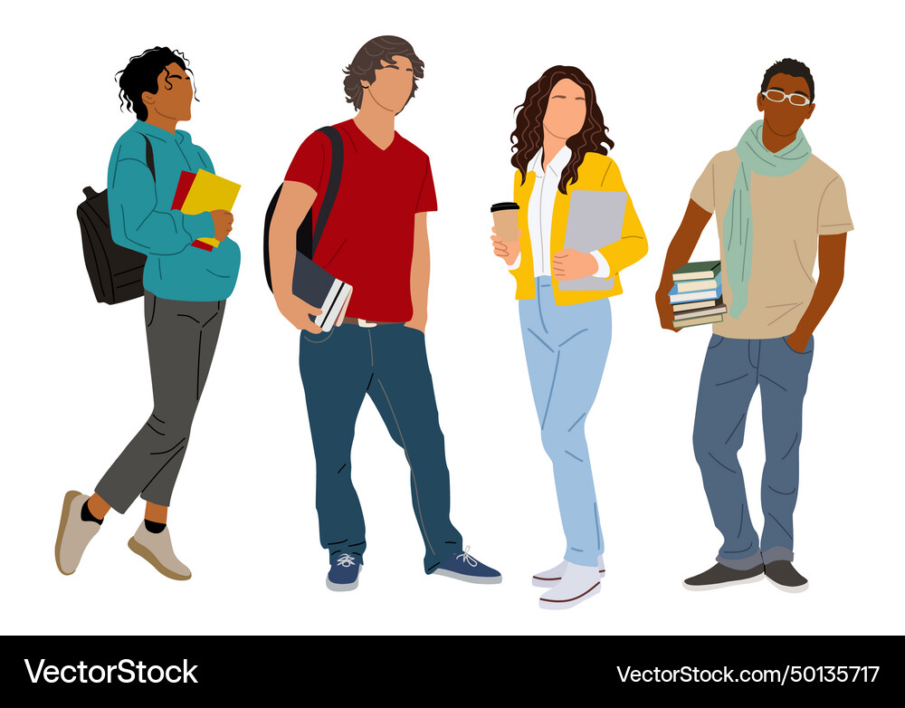 Group of multiracial students on white Royalty Free Vector