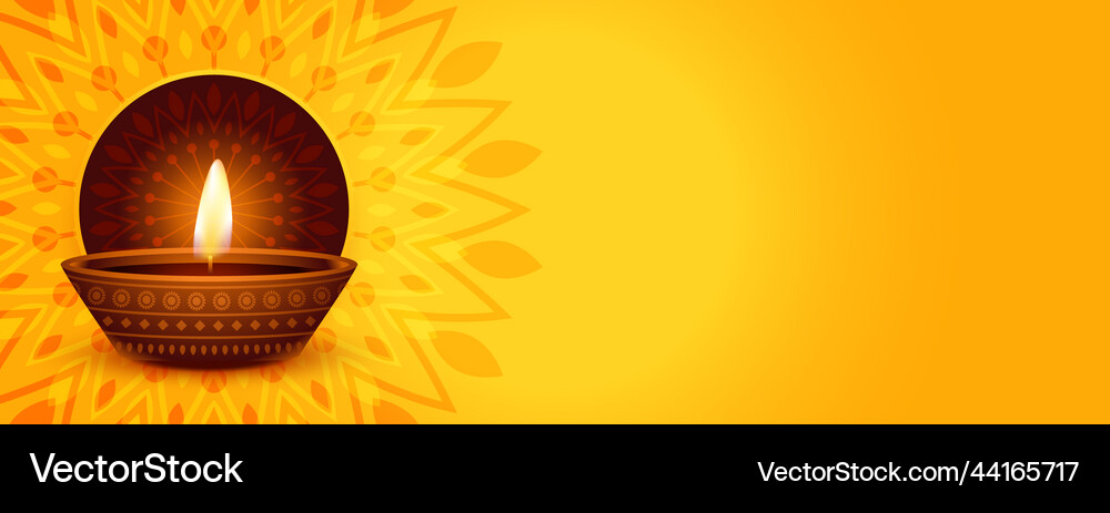 Realistic diya with text space on yellow banner Vector Image