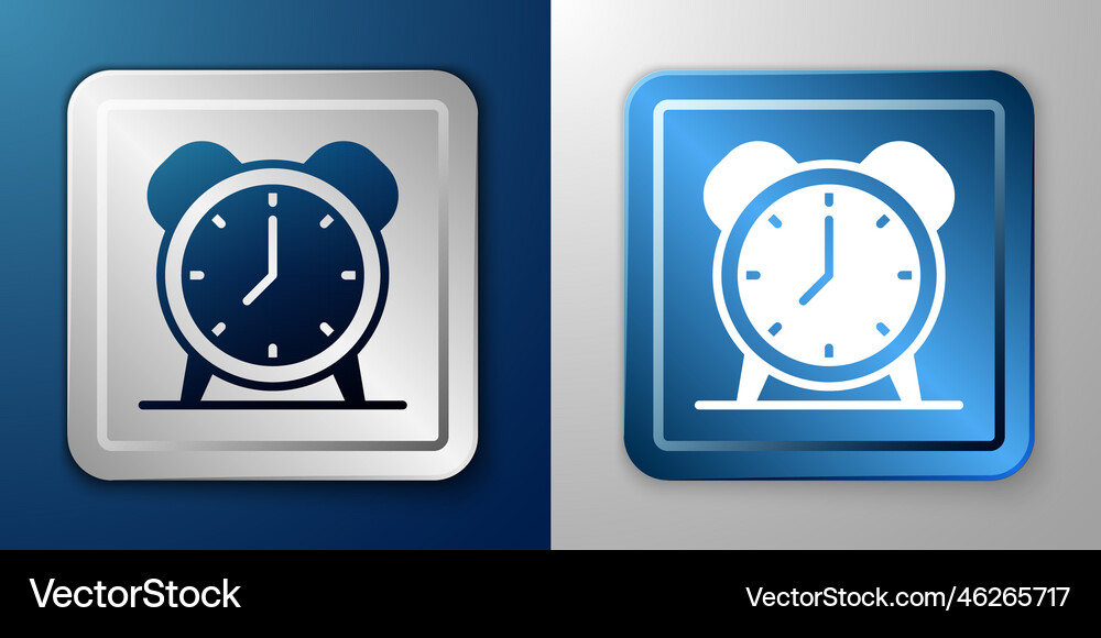 White alarm clock icon isolated on blue and grey Vector Image