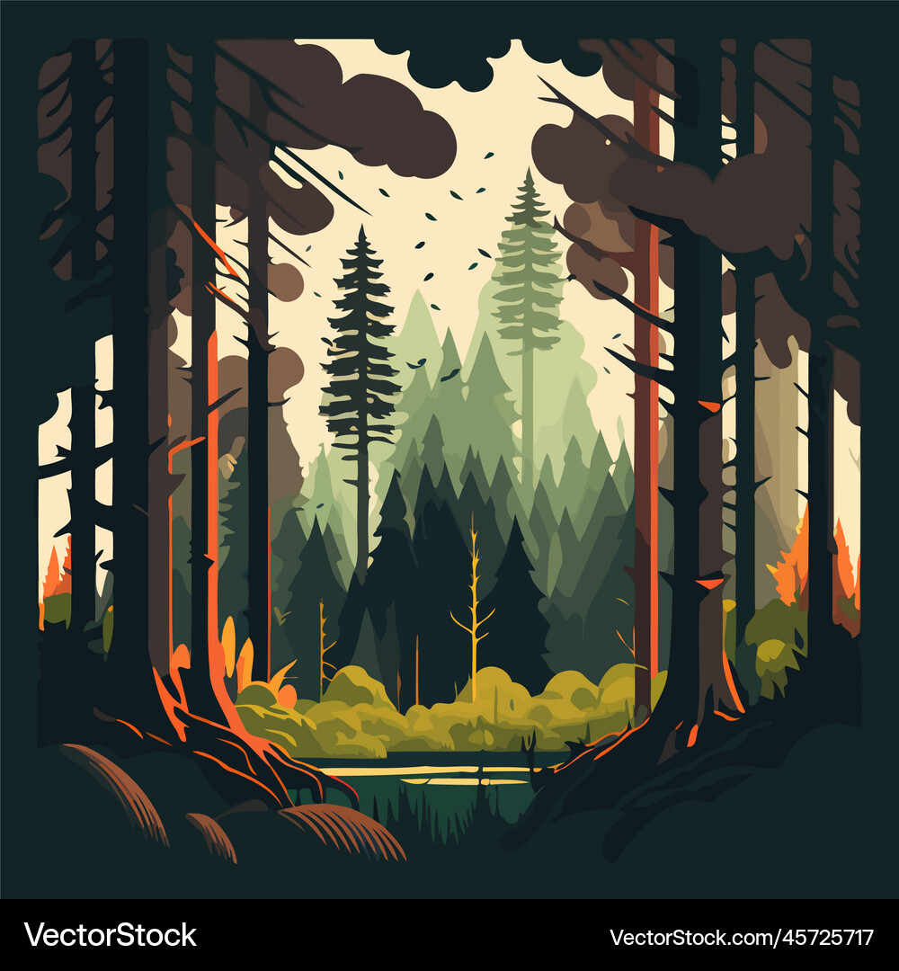 Woodland forest landscape with trees Royalty Free Vector