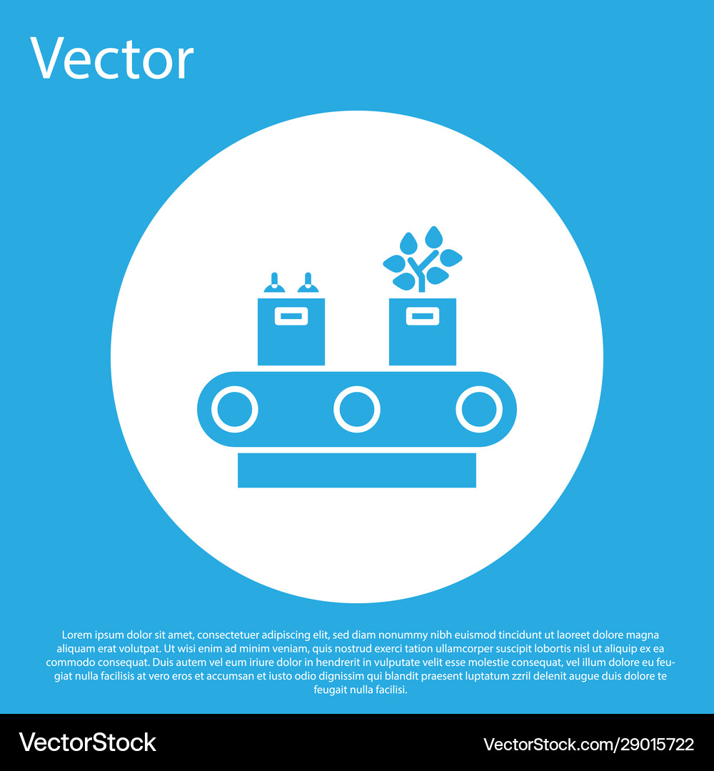 Blue conveyor belt with cardboard box icon Vector Image