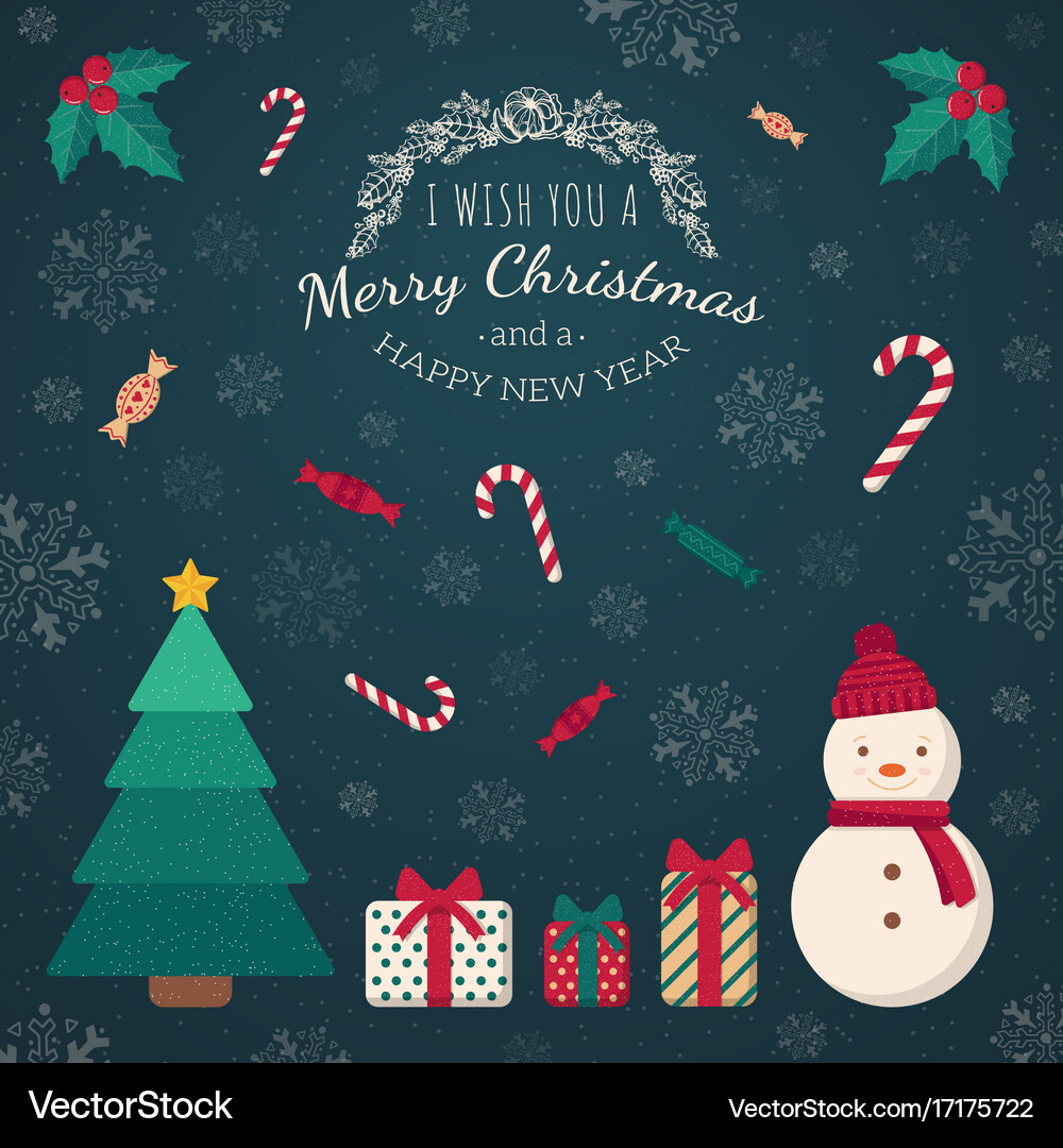 Christmas tree toys and greeting text Royalty Free Vector