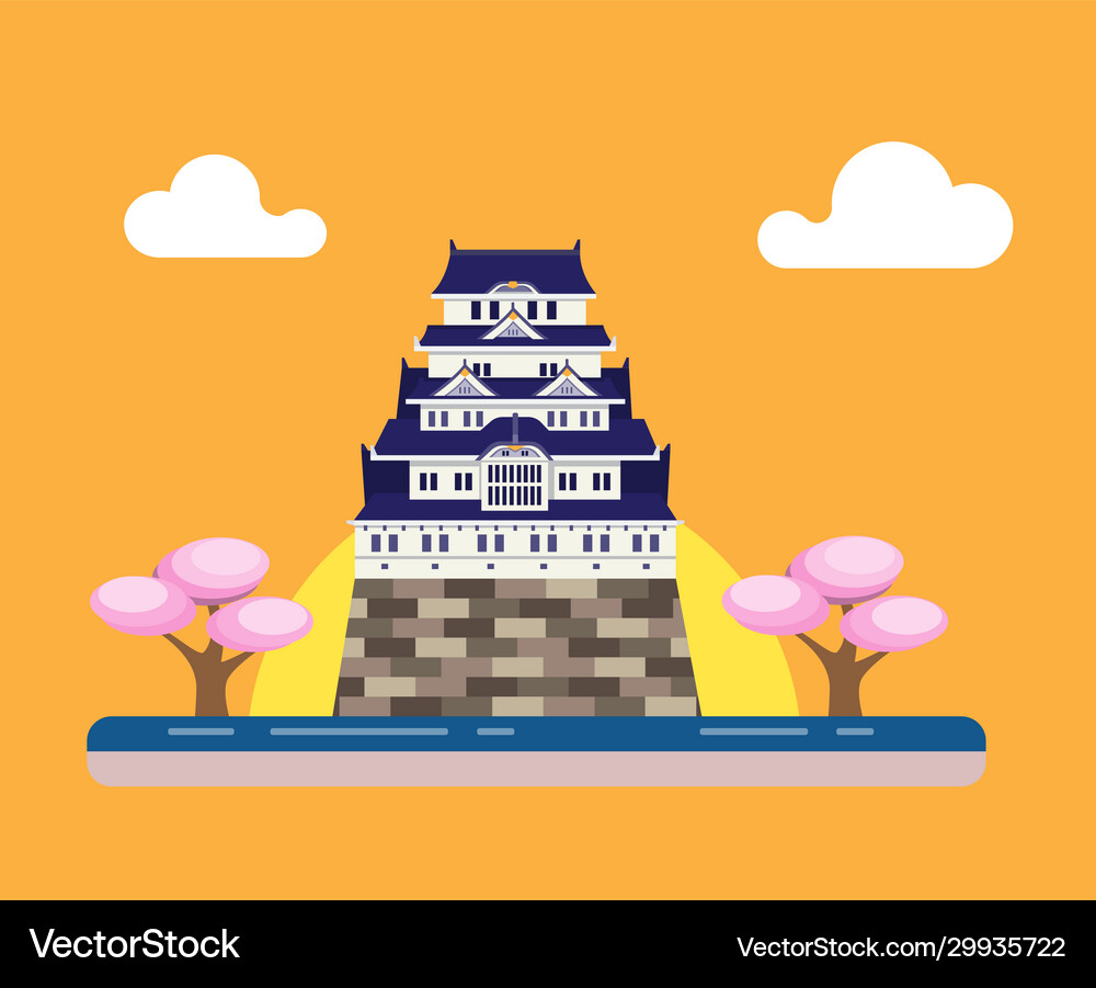 Japanese traditional castle with sakura tree Vector Image