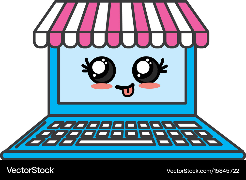 Kawaii cute funny laptop technology Royalty Free Vector