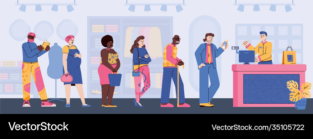 People characters standing in queue to cashier Vector Image
