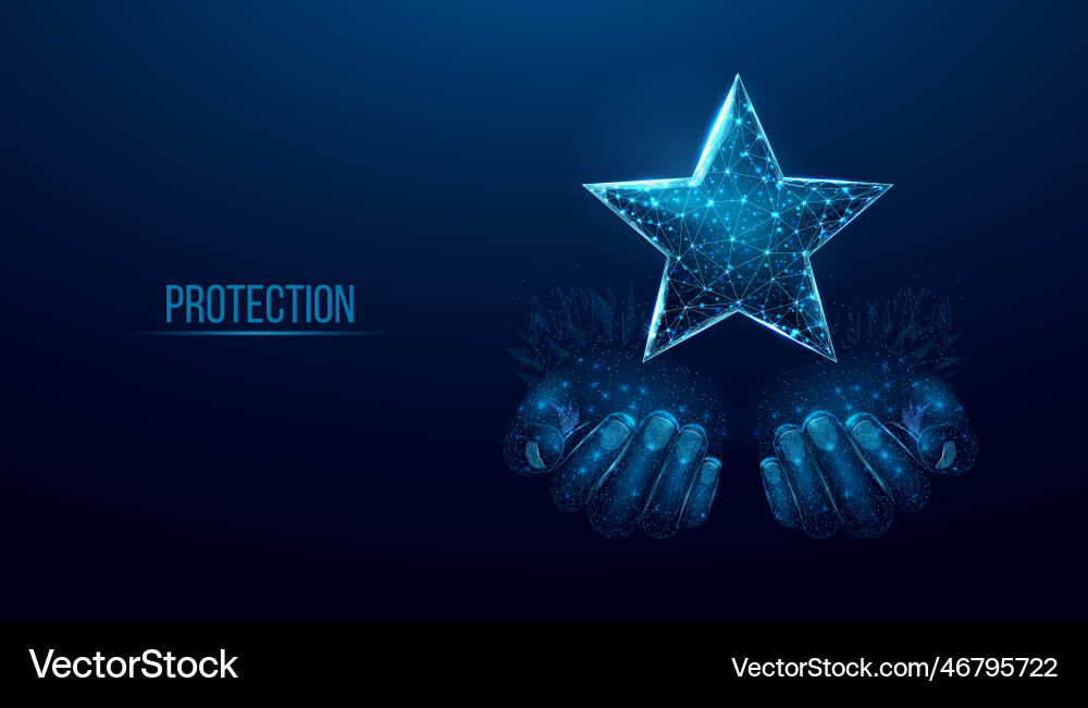 Two human hands hold a star wireframe glowing low Vector Image
