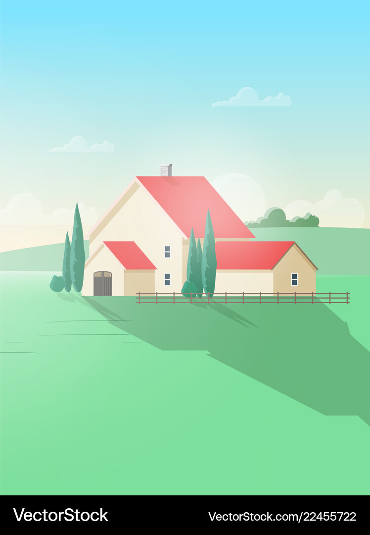 Vertical rural landscape with farm building Vector Image
