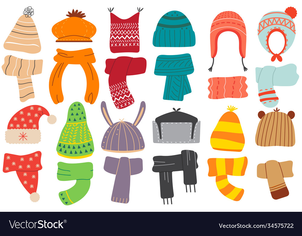Winter hats doodle set Royalty Free Vector Image