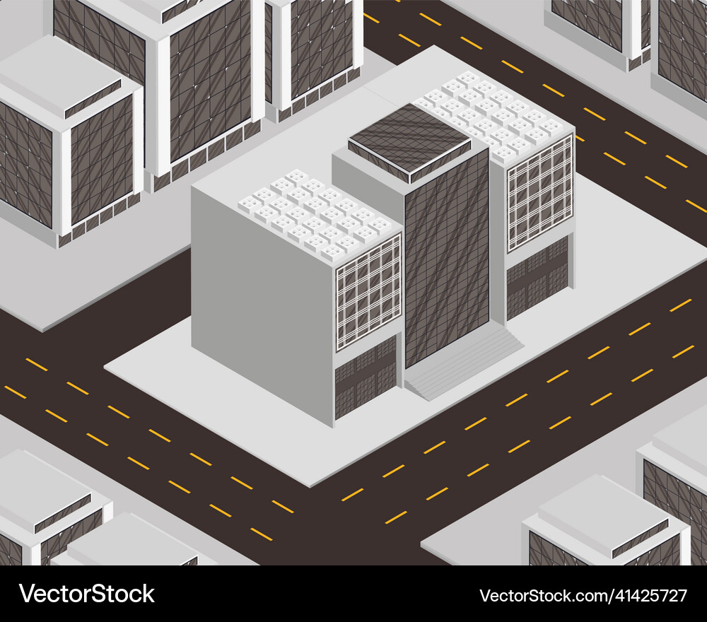 Isometric buildings and roads Royalty Free Vector Image