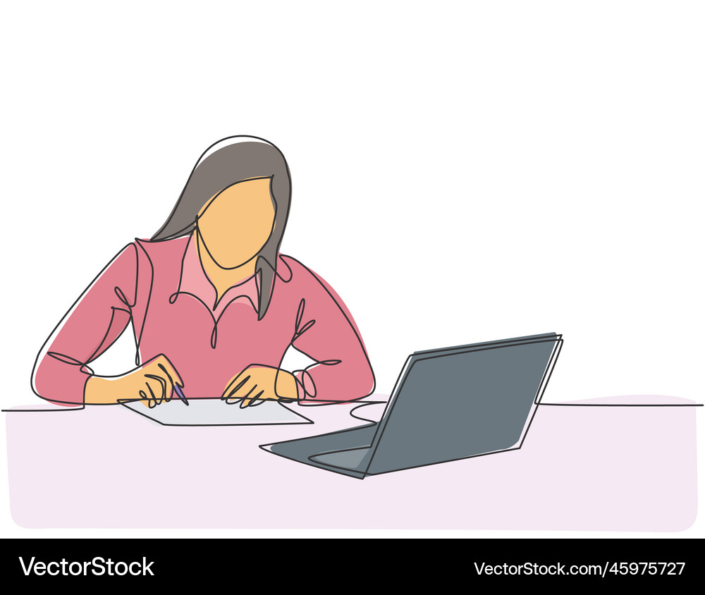 One continuous line drawing of young serious Vector Image