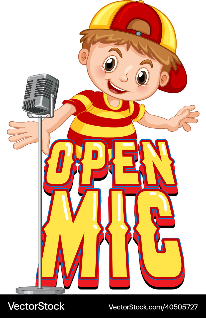 Open mic logo design with singer boy cartoon Vector Image
