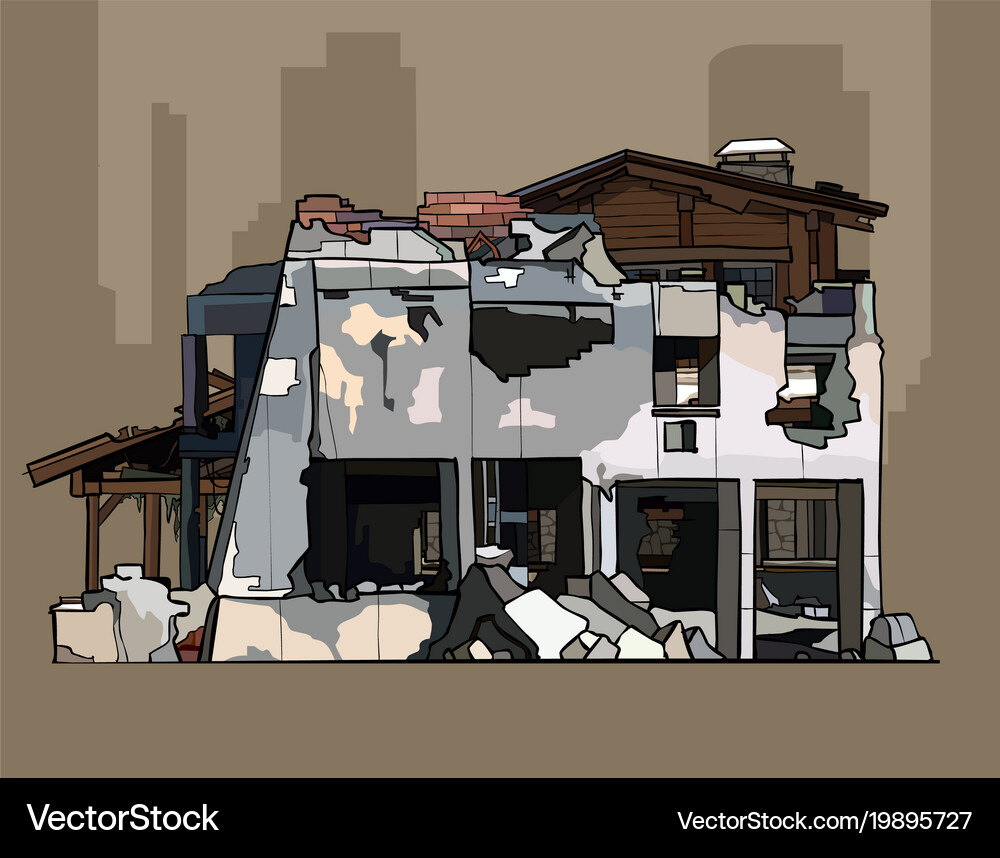 Painted ruins brick whitewashed building Vector Image