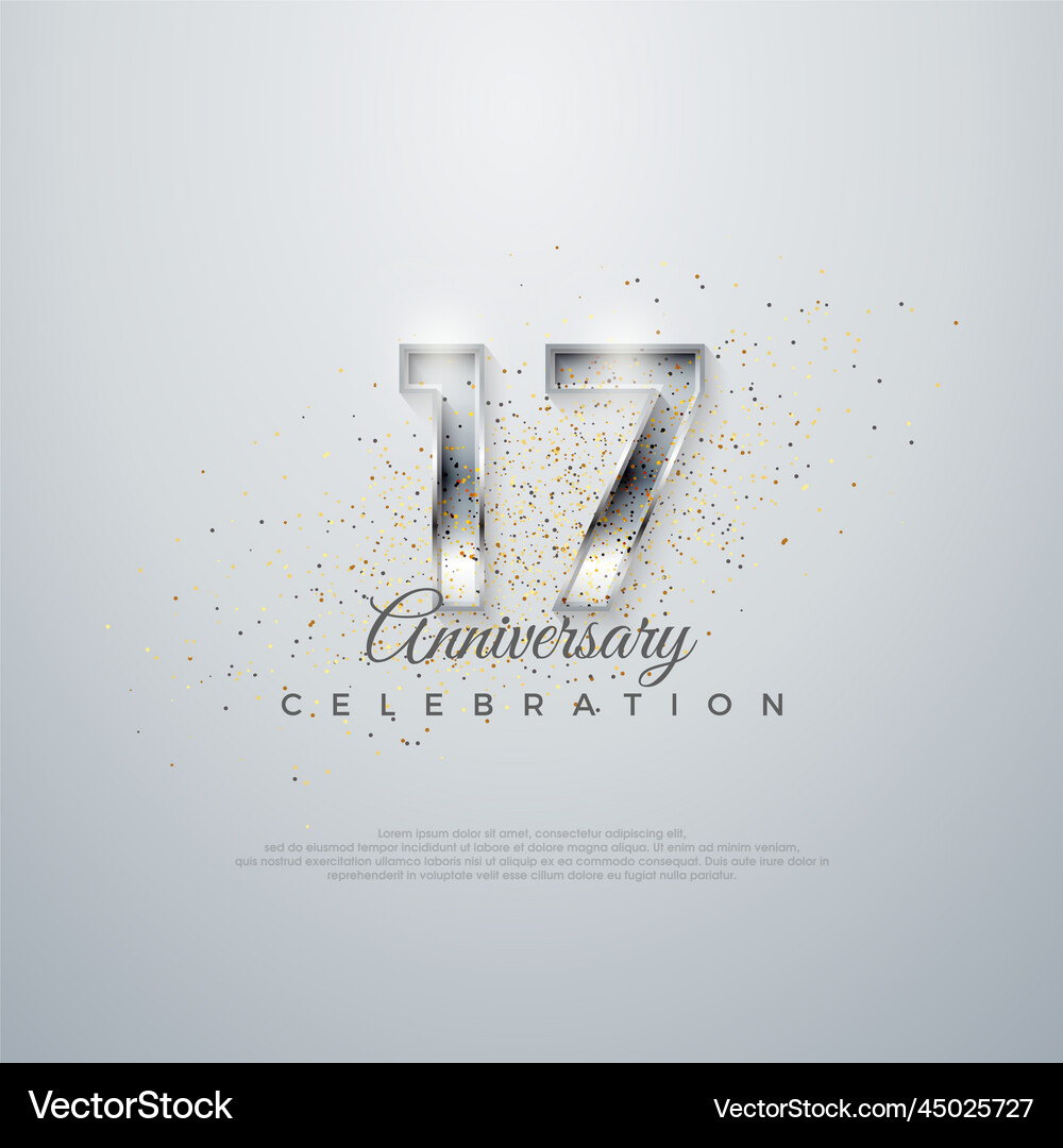 Silver elegant number 17 on a glossy white Vector Image