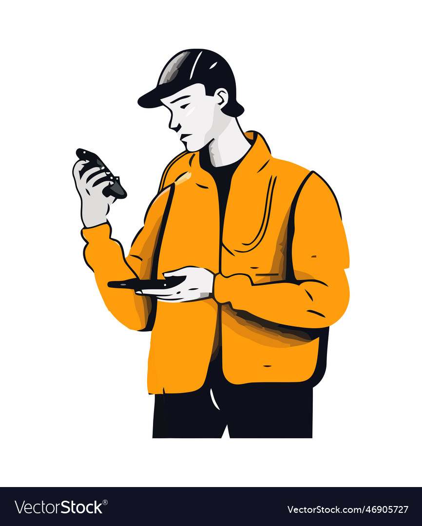 Successful Man Holding Smartphone Portrait Vector Image