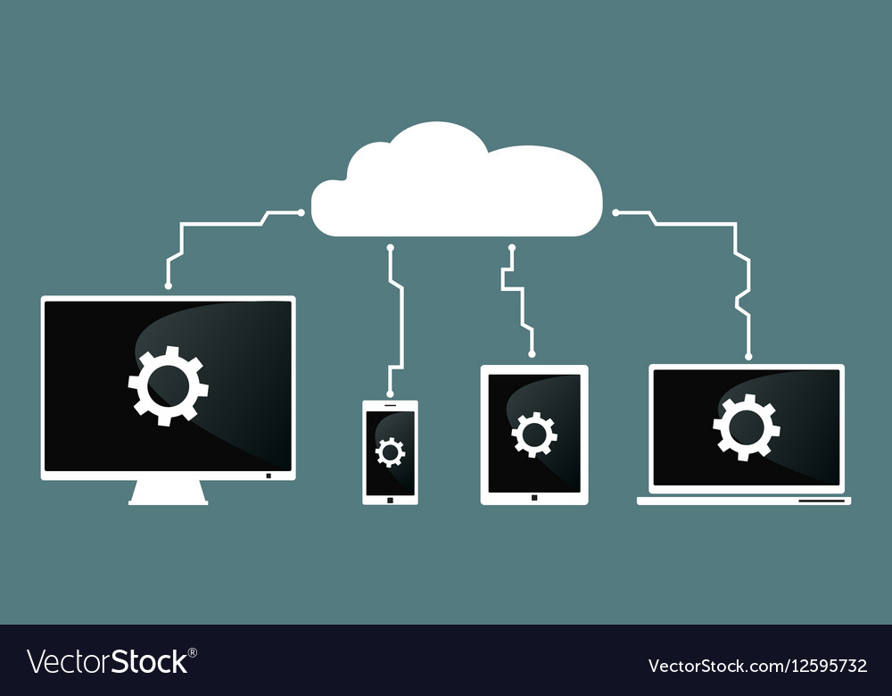 Cloud computing devices connect to cloud Vector Image