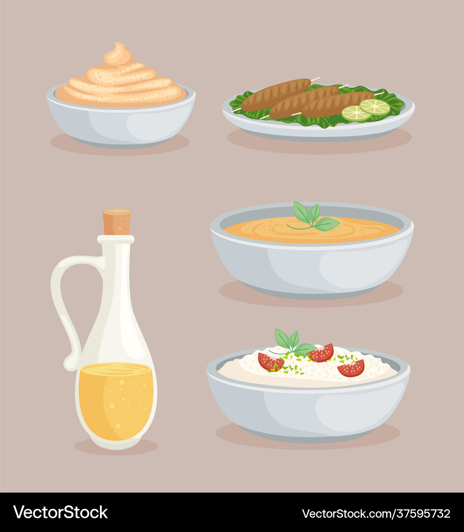 Five arabic foods Royalty Free Vector Image - VectorStock