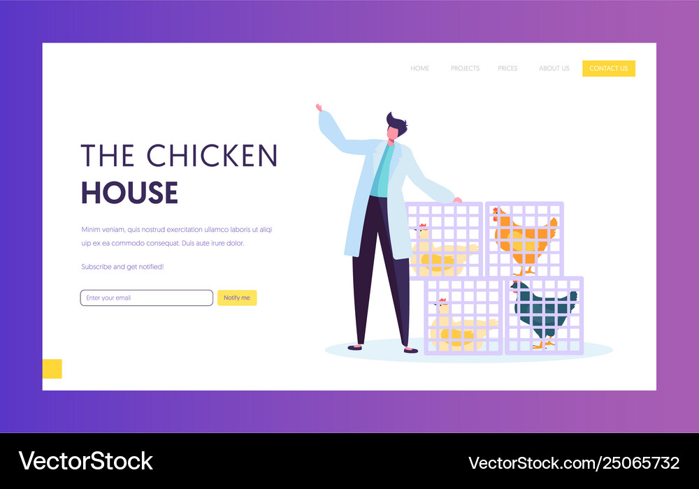 Poultry farm in wearing white robe with chickens Vector Image