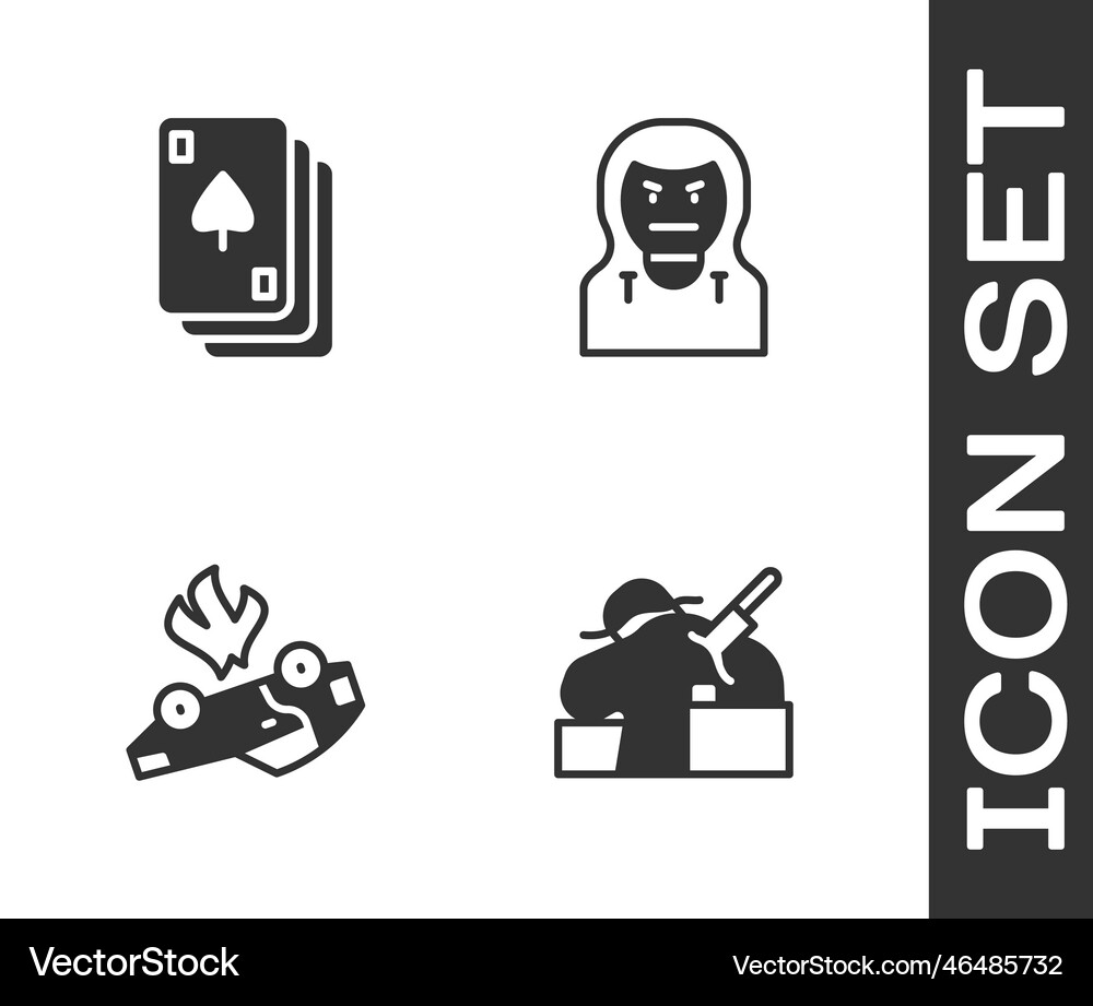 Set murder playing cards burning and thief mask Vector Image