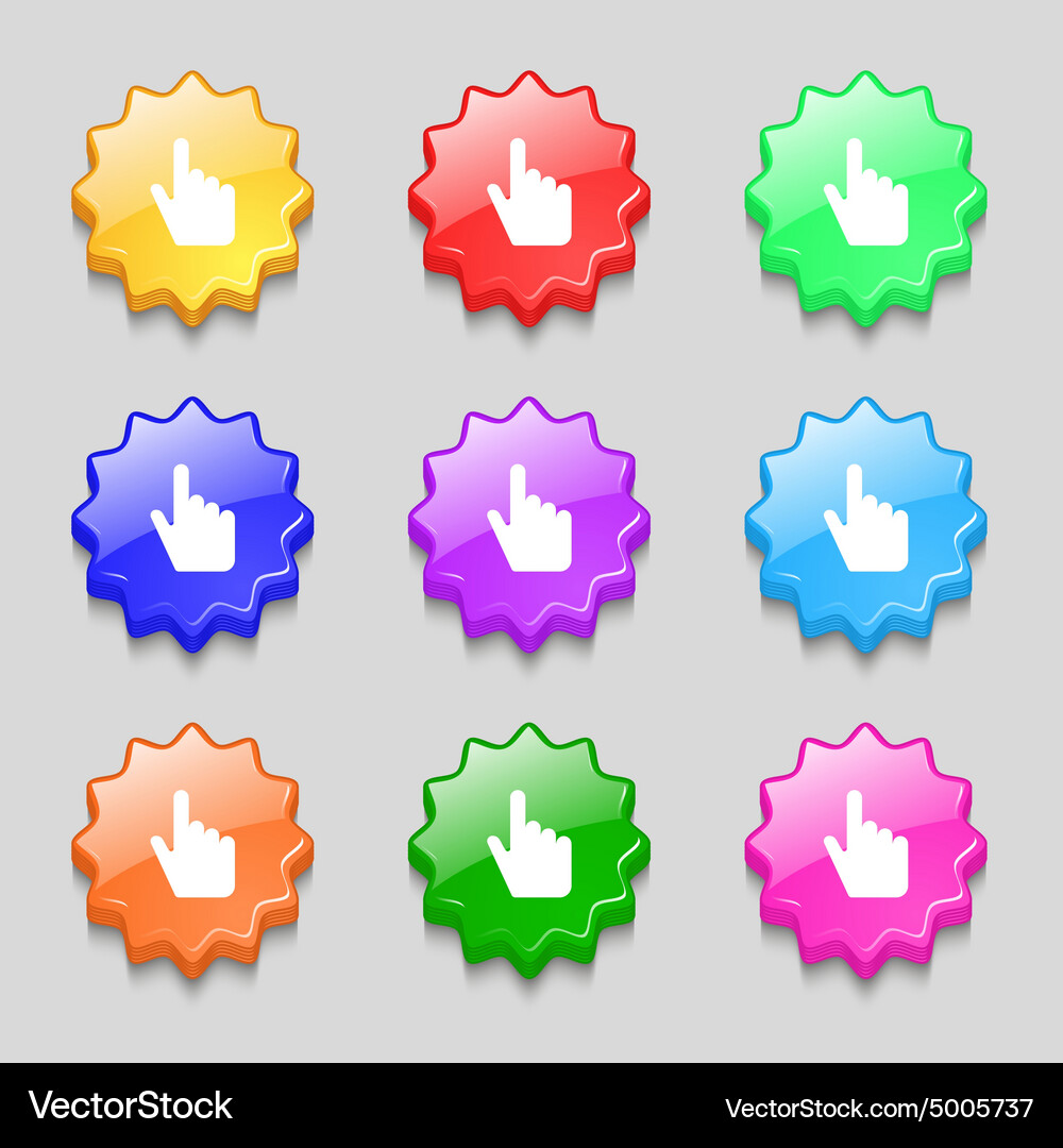 Cursor icon sign symbol on nine wavy colourful Vector Image