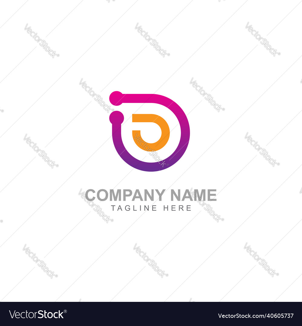 D initial round line tech logo Royalty Free Vector Image
