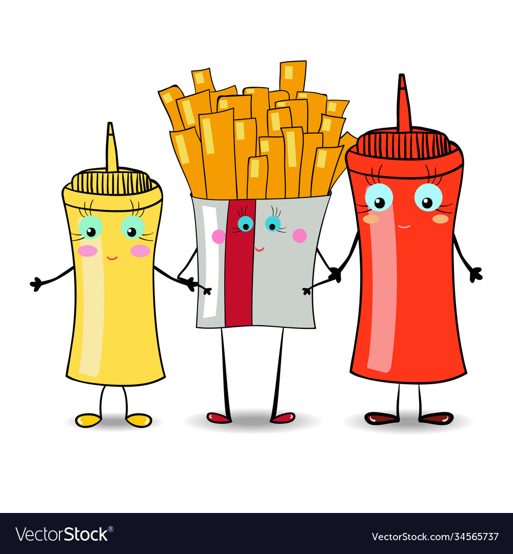 French fries with mustard and ketchup Royalty Free Vector