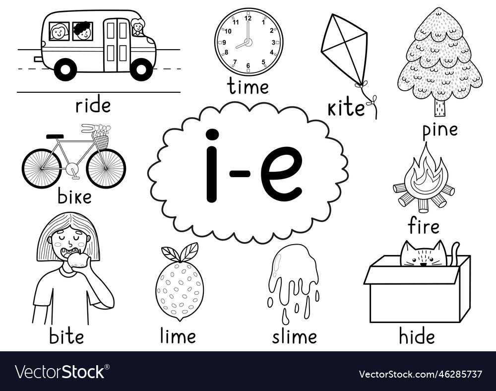 I-e digraph spelling rule black and white Vector Image