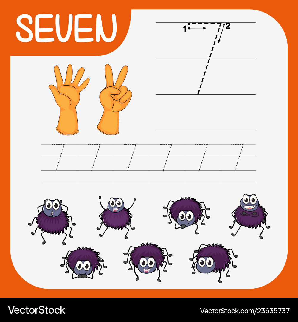Math writing practise number seven Royalty Free Vector Image