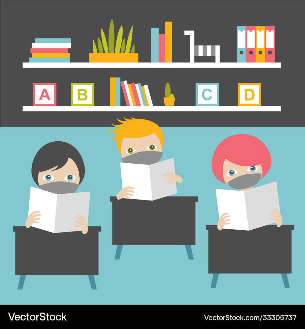 Pupils in class protecting each other wearing Vector Image