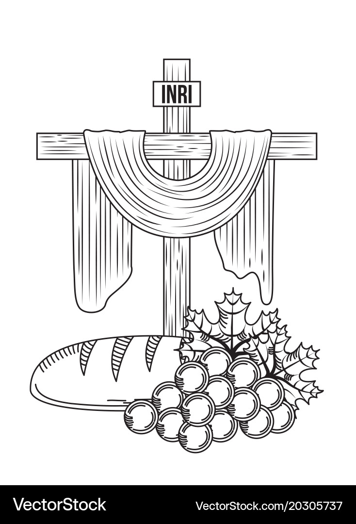 Sacred cross communion bread and bunch grapes Vector Image