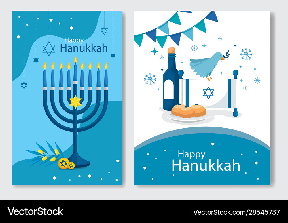 Set poster happy hanukkah with decoration Vector Image