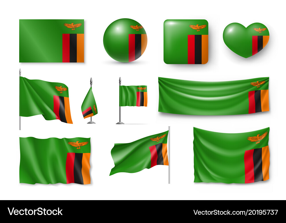 Set zambia flags banners symbols Royalty Free Vector Image