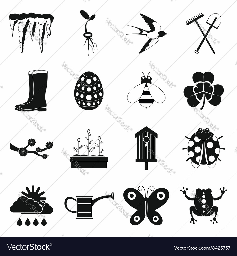 Spring icons set simple style Royalty Free Vector Image