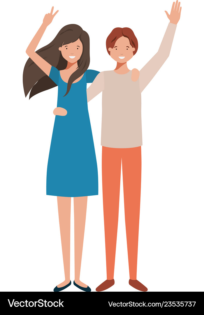 Young couple with hands up avatar character Vector Image
