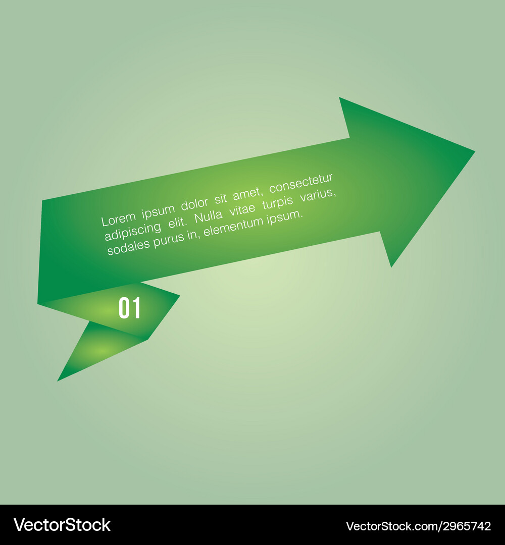 A green banner with an arrow shape and text Vector Image