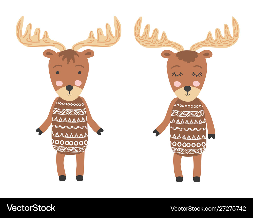 A pair scandinavian moose children print Vector Image