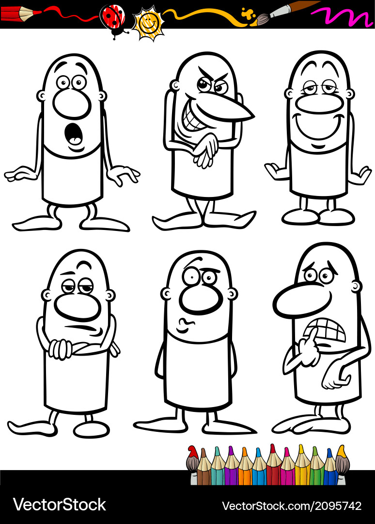 Cartoon emotions set for coloring book Royalty Free Vector