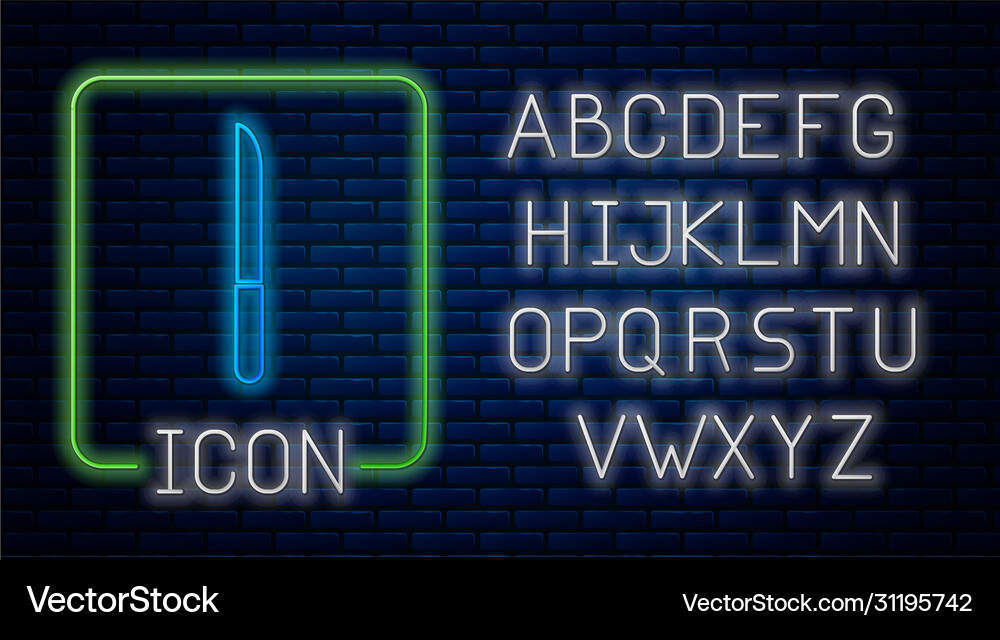 Glowing neon knife icon isolated on brick wall Vector Image