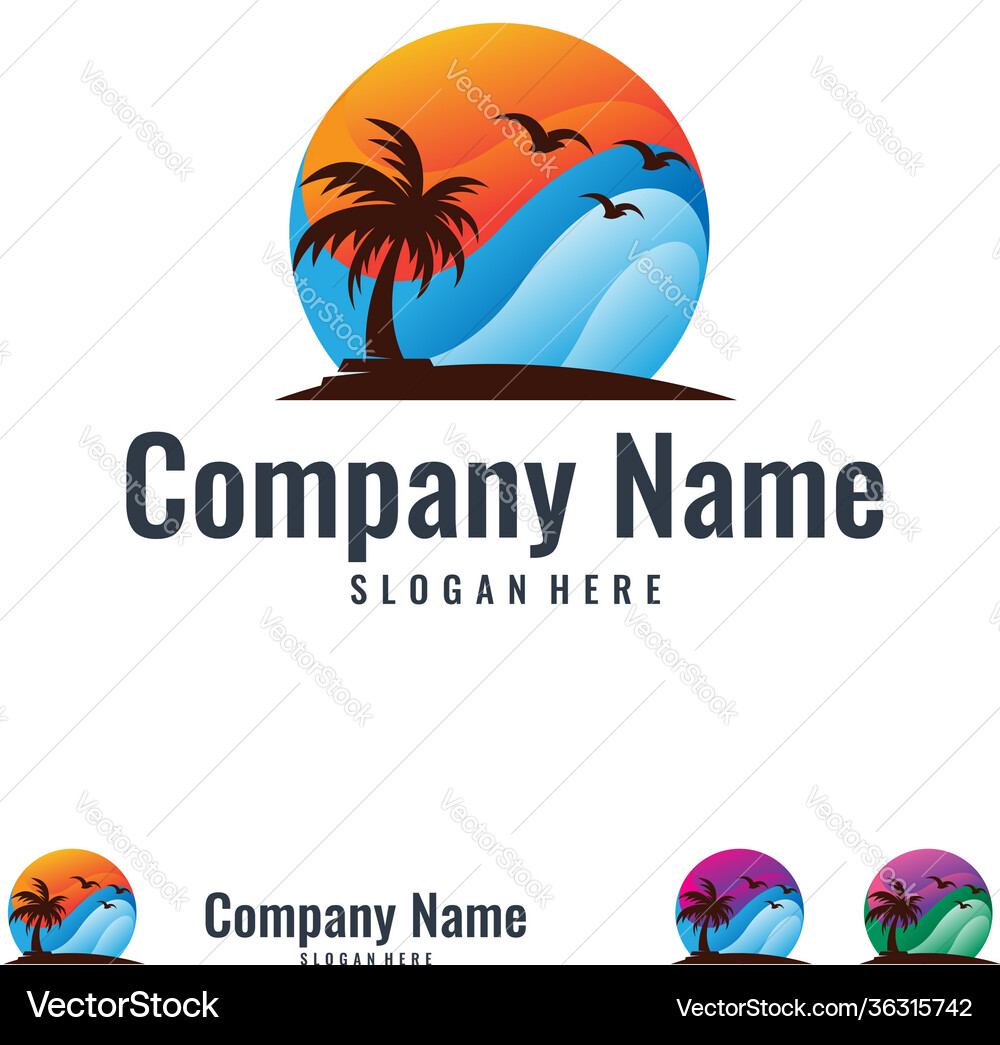 Iconic beach logo designs template sun and beach Vector Image